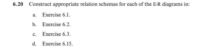 Solved 6.20 Construct appropriate relation schemas for each | Chegg.com