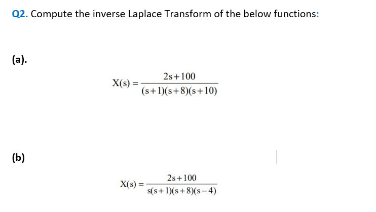 Solved Q2. Compute the inverse Laplace Transform of the | Chegg.com
