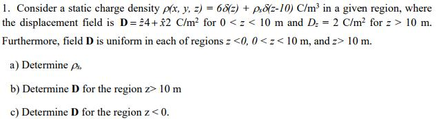 Solved 1. Consider a static charge density p(x, y, z) = | Chegg.com