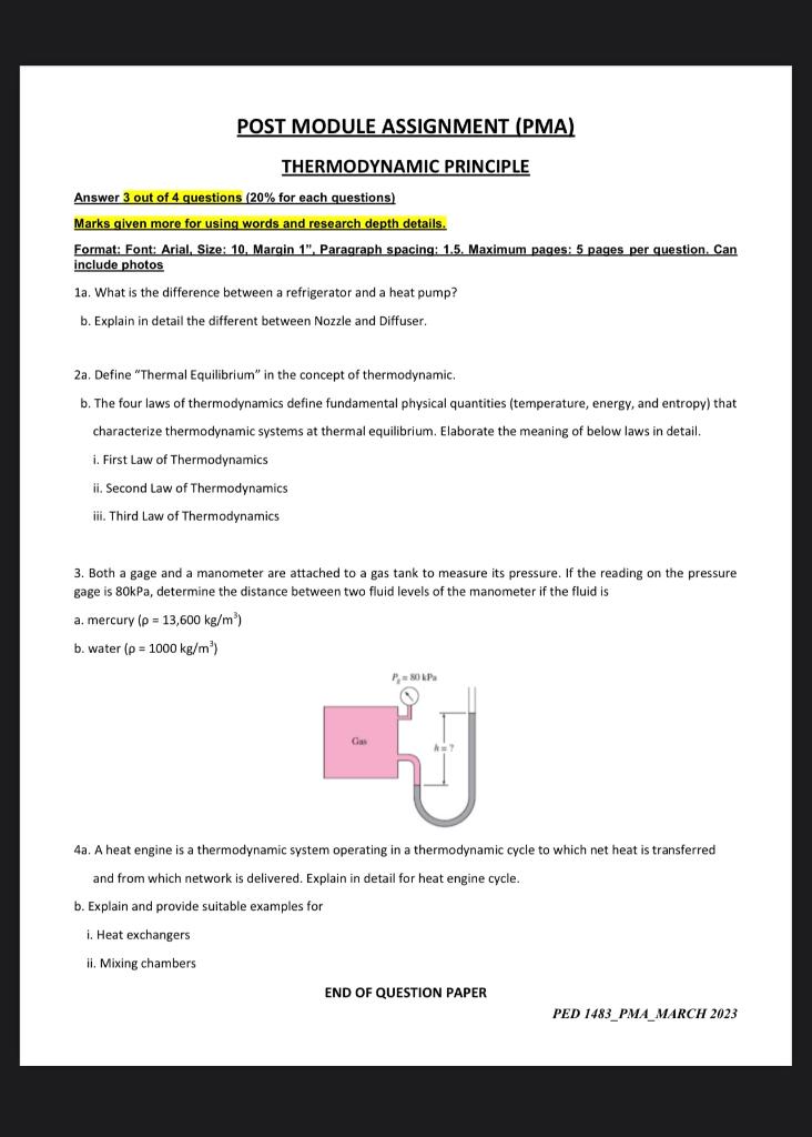 [Solved]: 2a. Define "Thermal Equilibrium" in t