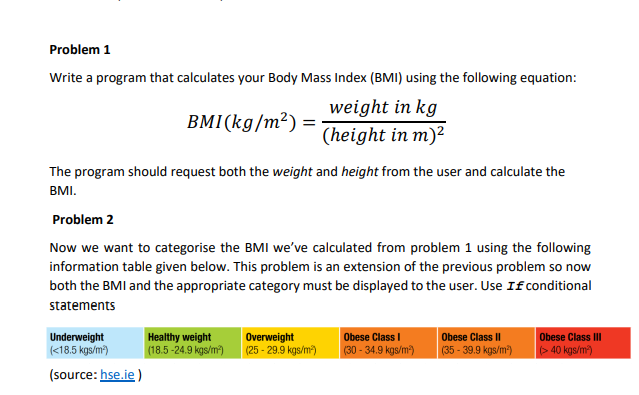 Solved Problem 1 Write a program that calculates your Body | Chegg.com
