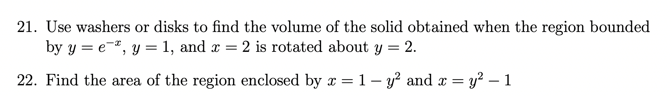 Solved 21. Use washers or disks to find the volume of the | Chegg.com