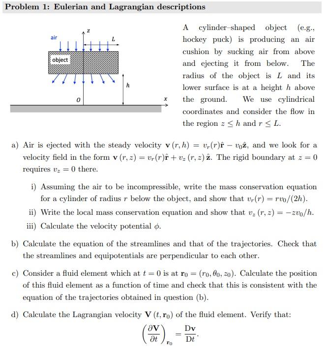 Problem 1: Eulerian and Lagrangian descriptions air | Chegg.com