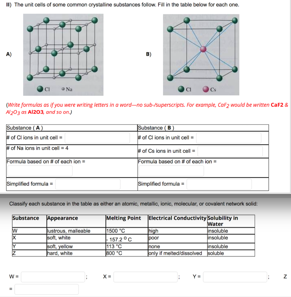 Solved lI) The unit cells of some common crystalline | Chegg.com