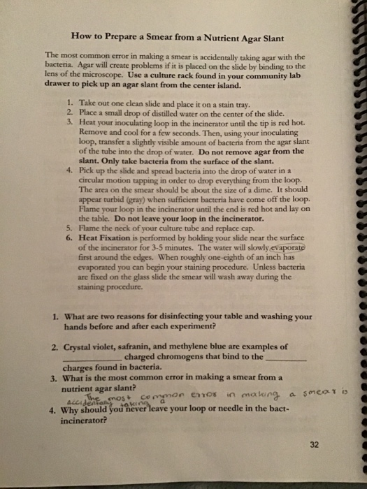 Solved How to Prepare a Smear from a Nutrient Agar Slant The | Chegg.com