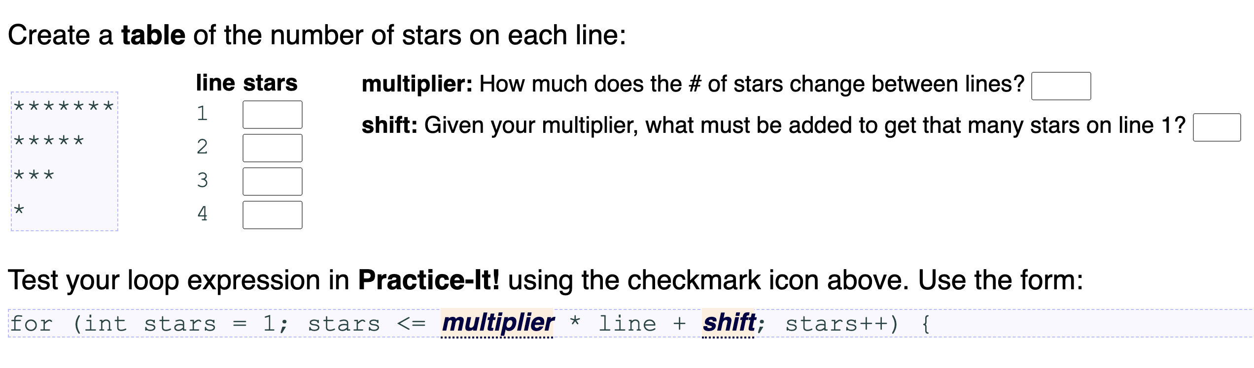 Solved Create a table of the number of stars on each line: | Chegg.com