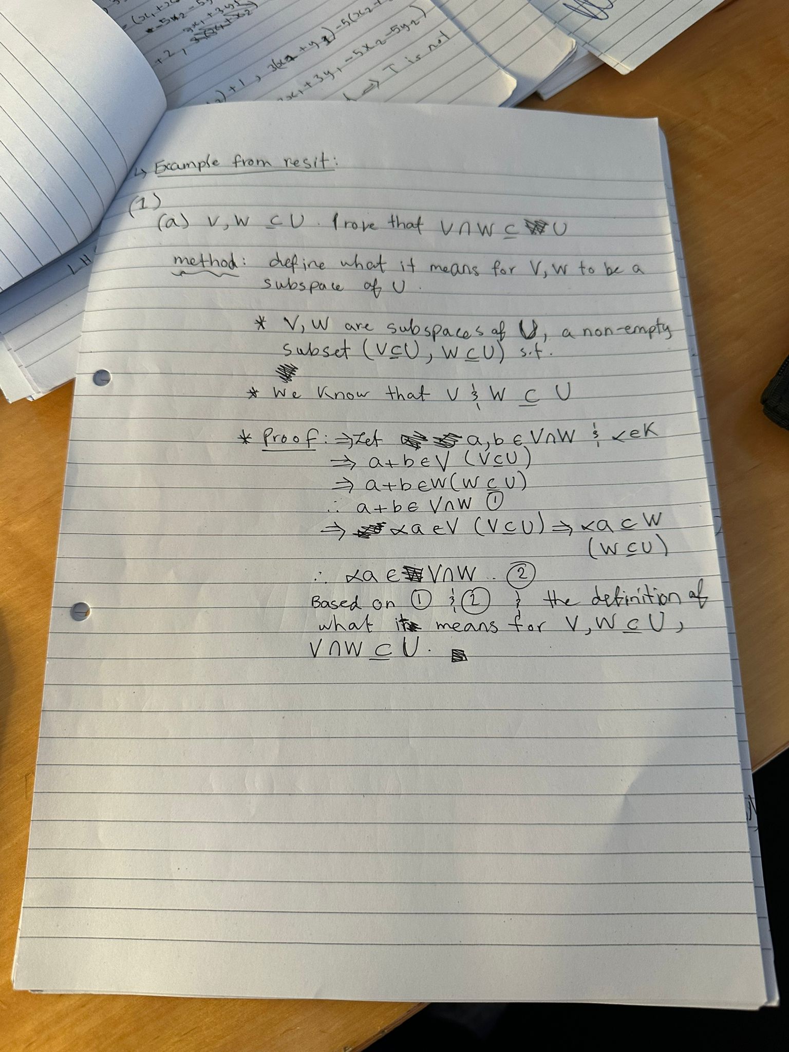 Solved Example from resit: 1) (a) v,W⊆U. 1 rove that V∩W⊆U | Chegg.com
