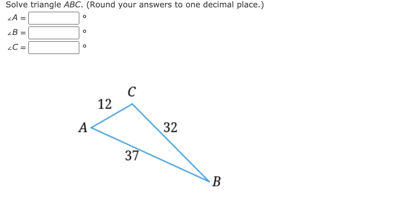 Solved Solve triangle ABC. (Round your answers to one | Chegg.com