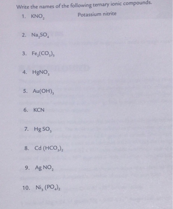 Solved Write the names of the following ternary ionic | Chegg.com
