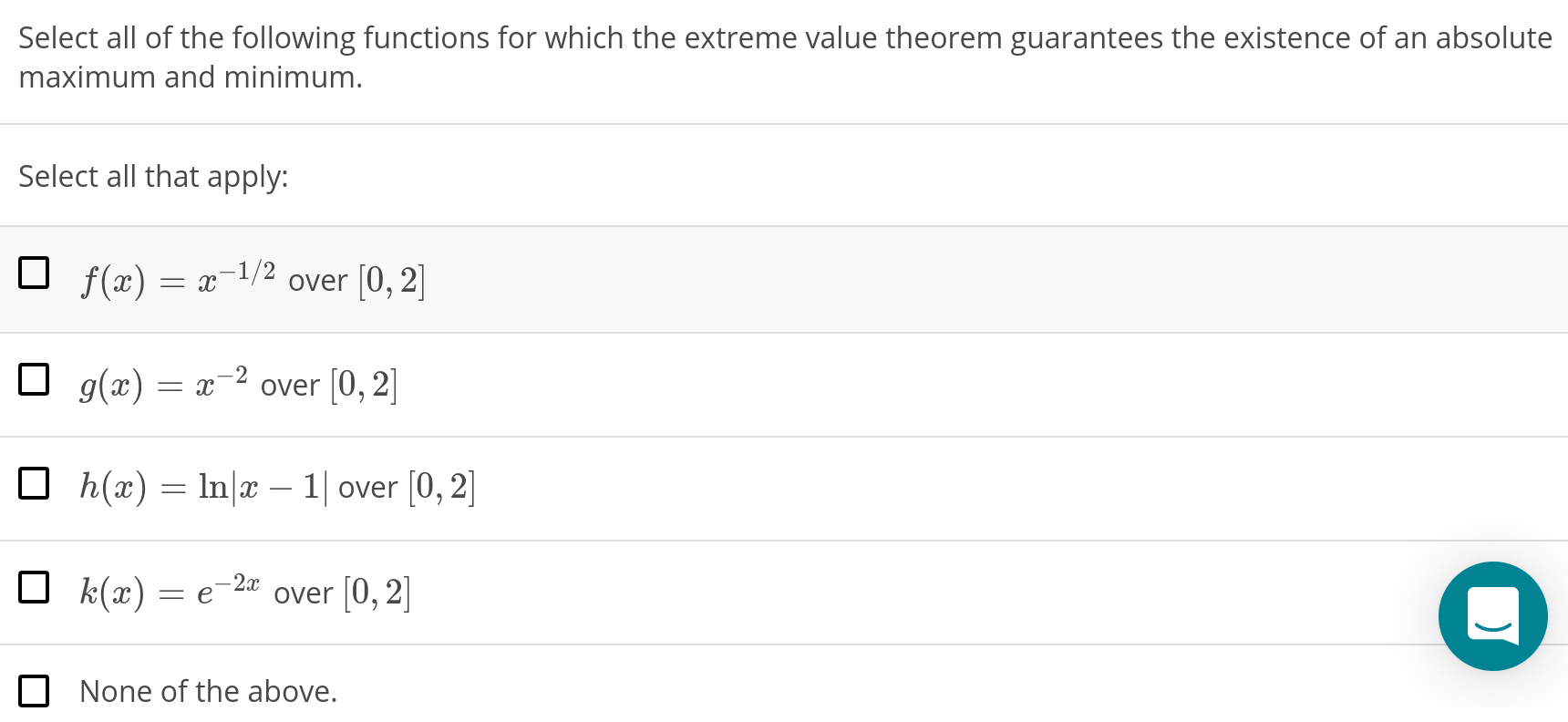 Solved Select all of the following functions for which the | Chegg.com