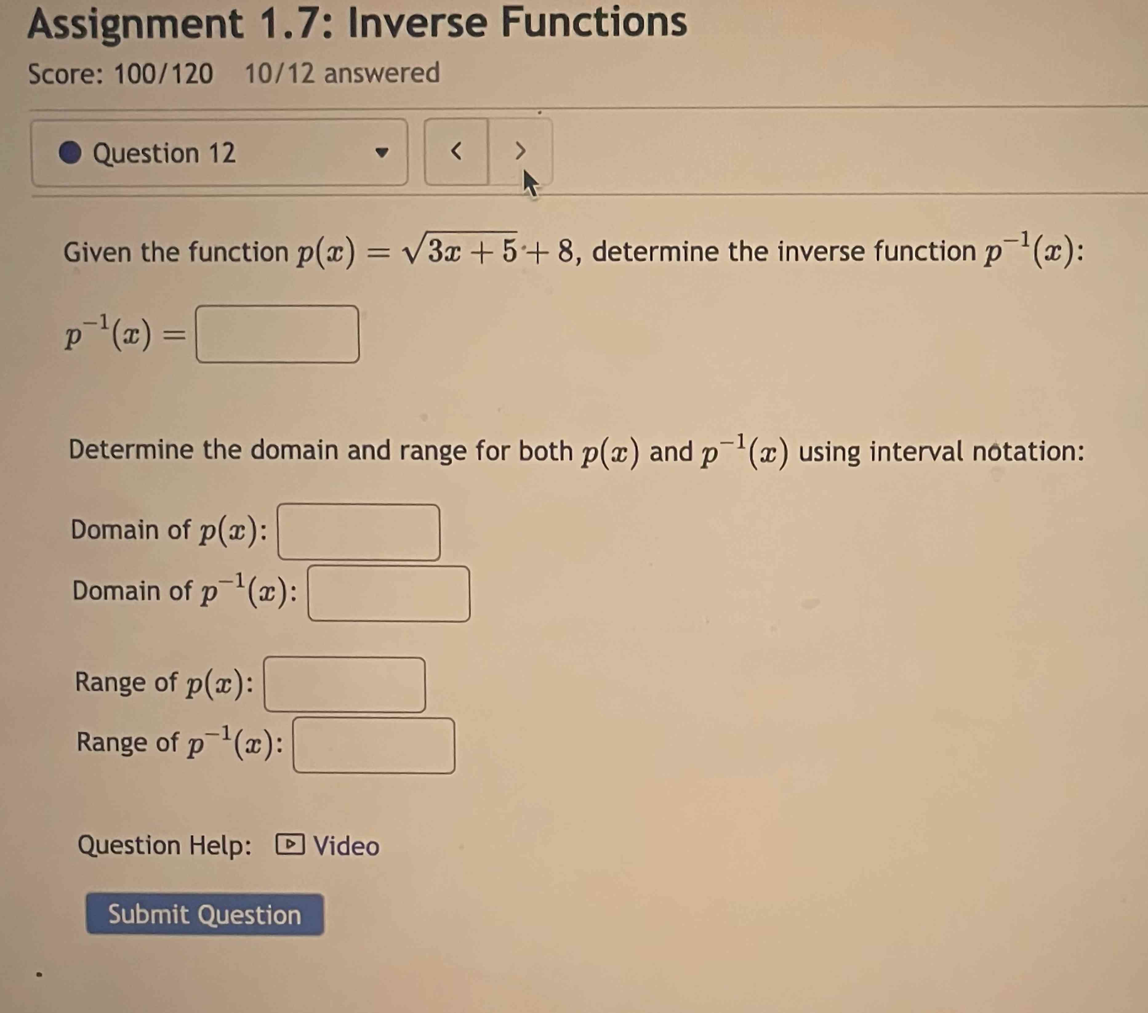Solved Question 12Given the function p(x)=3x+52+8, | Chegg.com