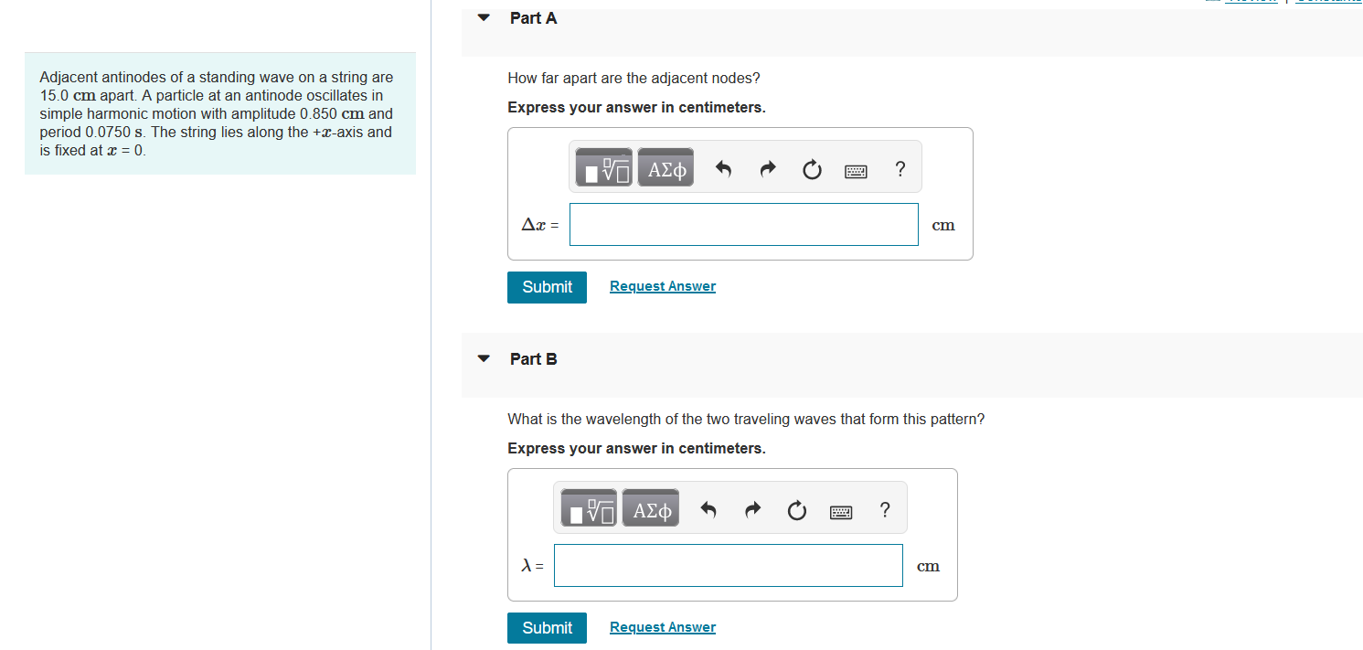 Solved Adjacent antinodes of a standing wave on a string are | Chegg.com
