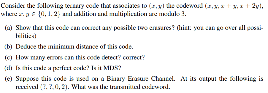 Consider the following ternary code that associates | Chegg.com