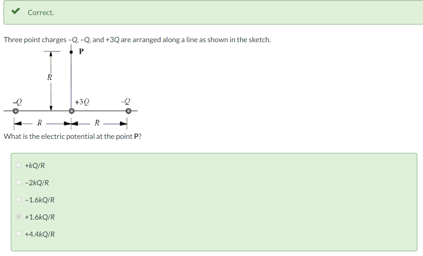 Solved Three point charges −Q,−Q, and +3Q are arranged along | Chegg.com
