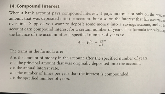 Solved 14. Compound Interest When a bank account pays | Chegg.com