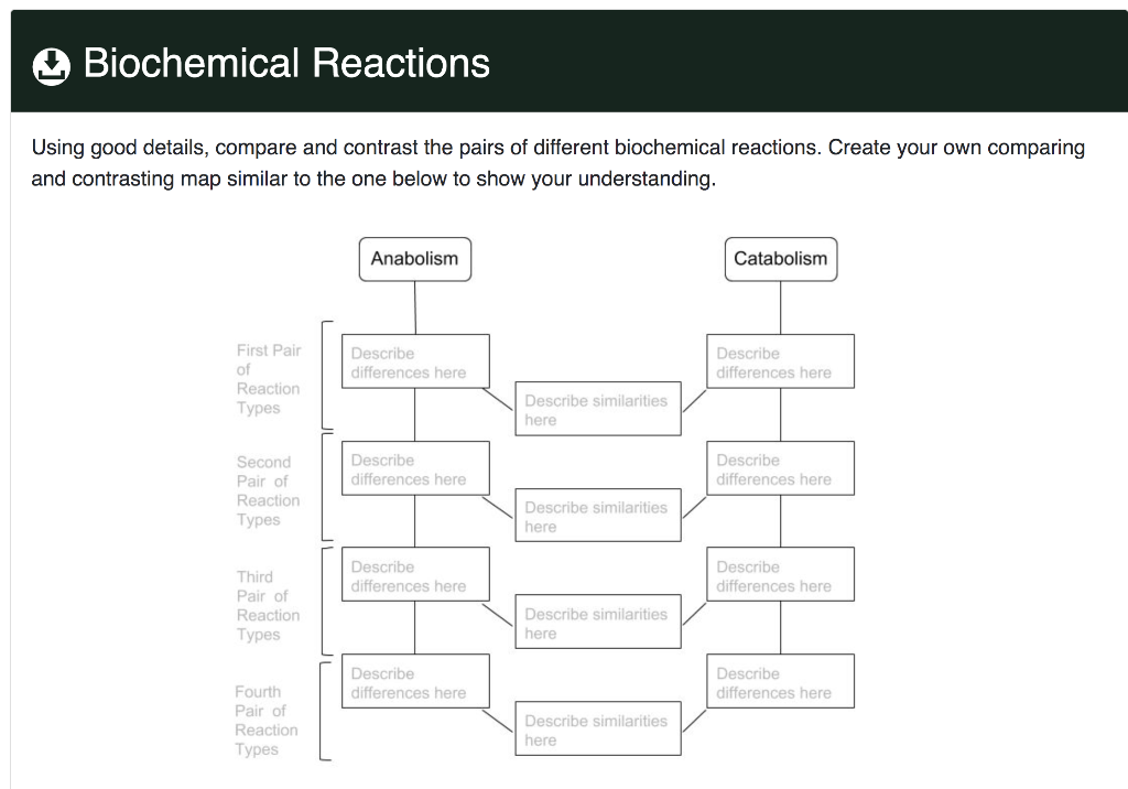 Biochemical Reactions Using good details, compare and | Chegg.com