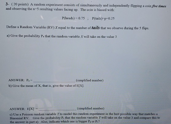 Solved 3- (20 points) A random experiment consists of | Chegg.com