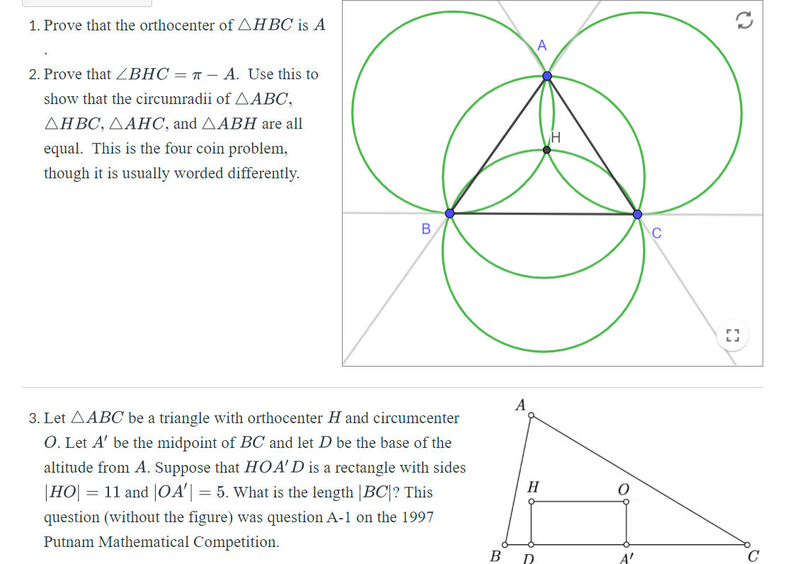 1. Prove that the orthocenter of AHBC is A s А 2. | Chegg.com