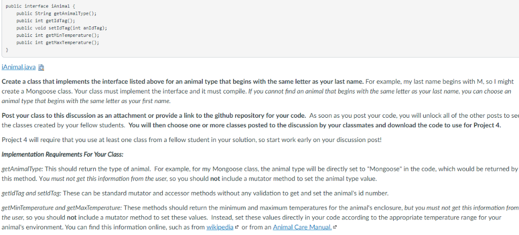 Solved public interface ¡Animal { public String | Chegg.com