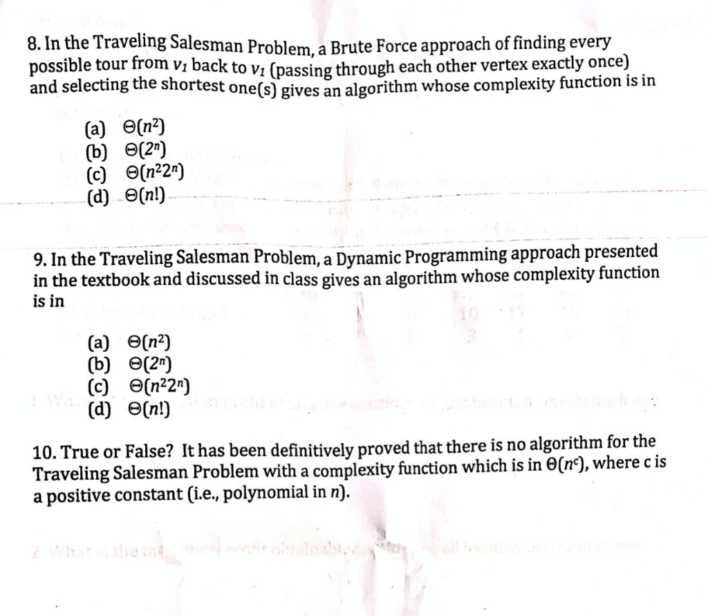 Solved 8. In the Traveling Salesman Problem, a Brute Force | Chegg.com