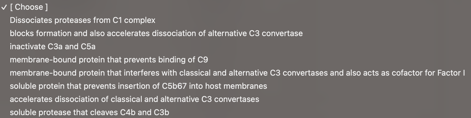 Solved Match the following complement inhibitors with their | Chegg.com