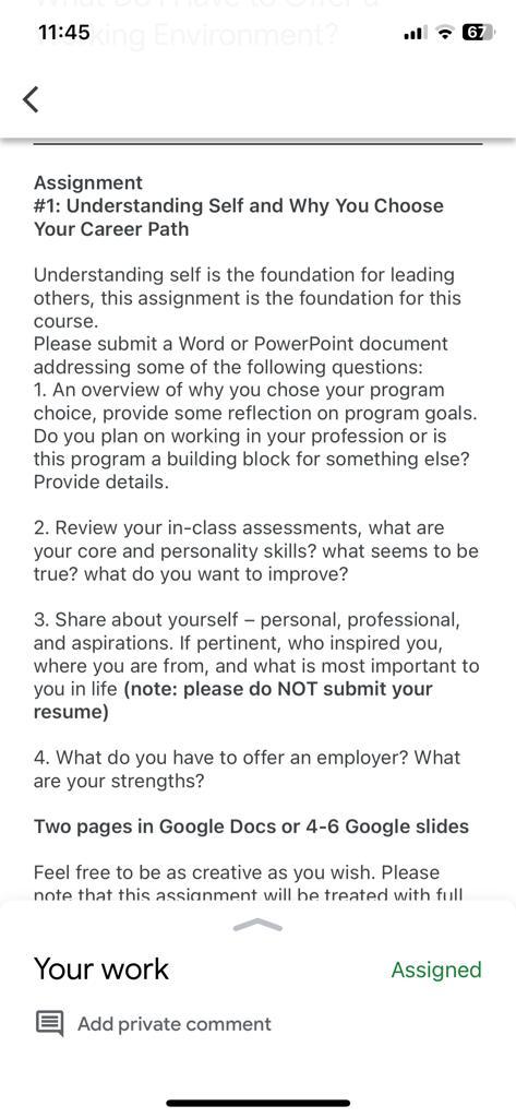 Assignment \#1: Understanding Self and Why You Choose | Chegg.com