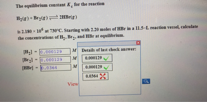 Solved The equilibrium constant Kc for the reaction H2(g) + | Chegg.com