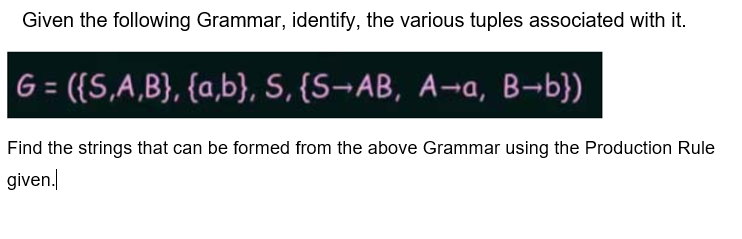 Solved Given the following Grammar, identify, the various | Chegg.com