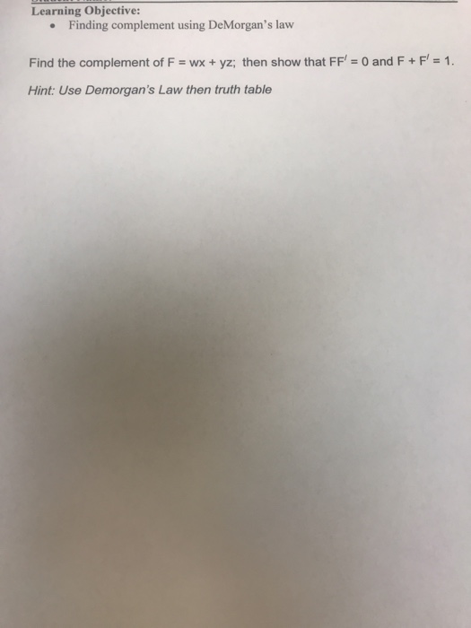 Solved Learning Objective: Finding complement using | Chegg.com