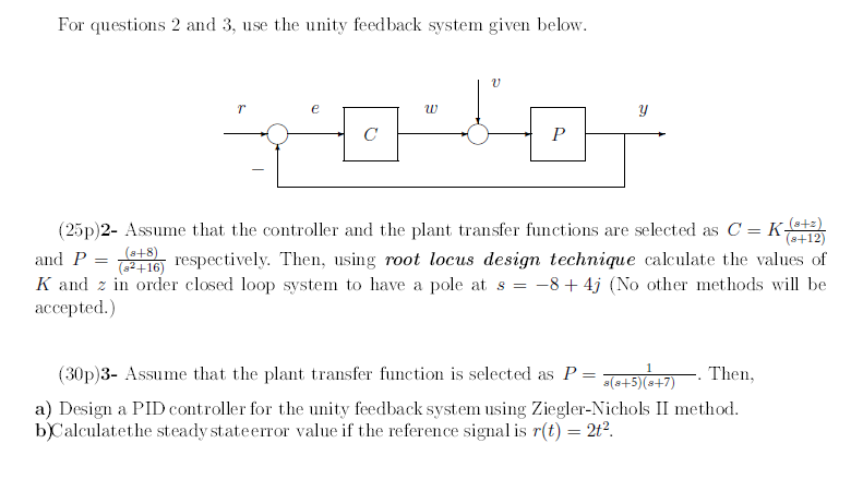 Solved For questions 2 and 3, use the unity feedback system | Chegg.com
