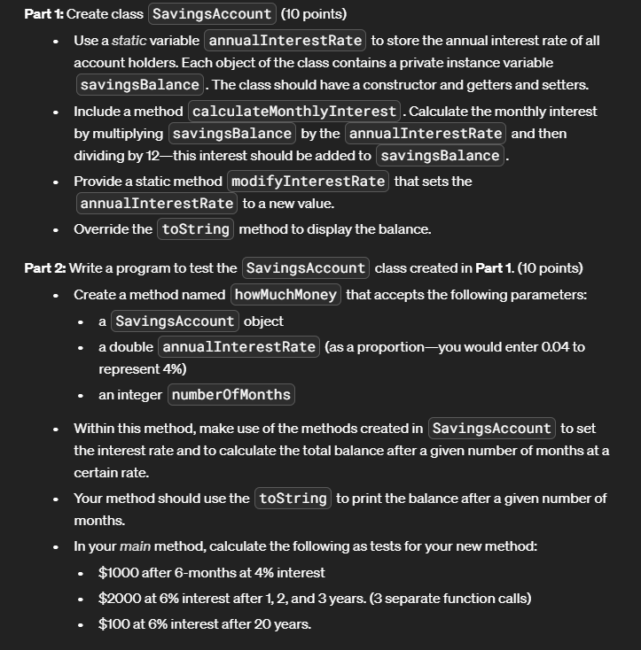Solved Part 1: Create class (10 points) - Use a static | Chegg.com
