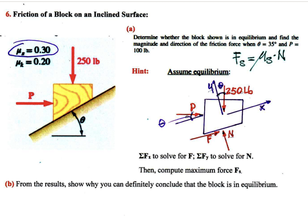 Solved 6. Friction of a Block on an Inclined Surface: (a) | Chegg.com