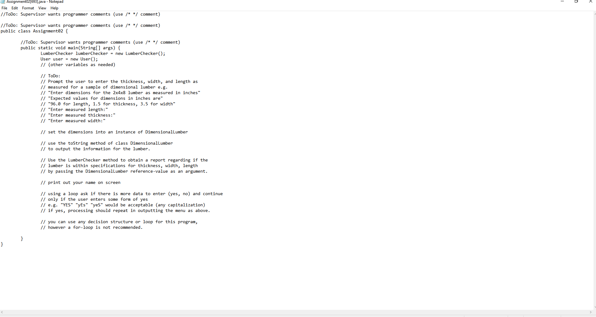 Solved - *DimensionalLumber[694).java - Notepad File Edit | Chegg.com