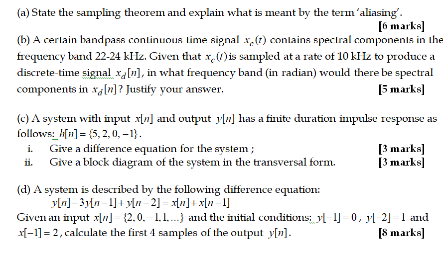 Solved (a) State the sampling theorem and explain what is | Chegg.com