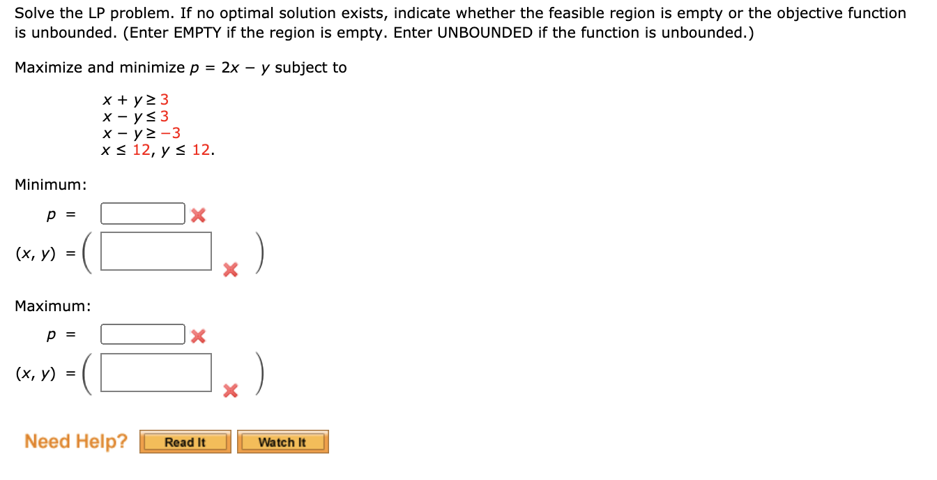 Solved Solve the LP problem. If no optimal solution exists, | Chegg.com