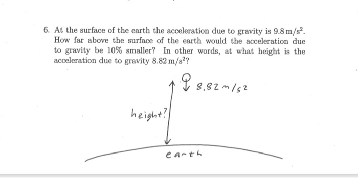Solved 6. At the surface of the earth the acceleration due | Chegg.com