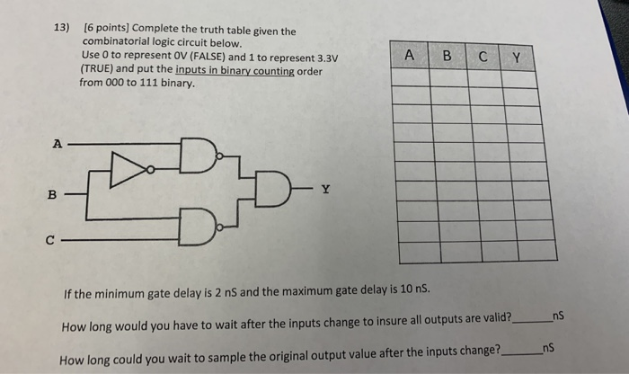 Solved [6 points] Complete the truth table given the | Chegg.com