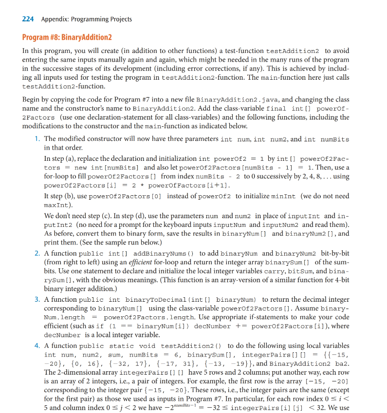 224 Appendix: Programming Projects Program \#8: | Chegg.com