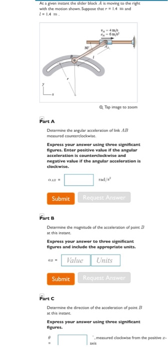 Solved At a given instant the slider block A is moving to | Chegg.com