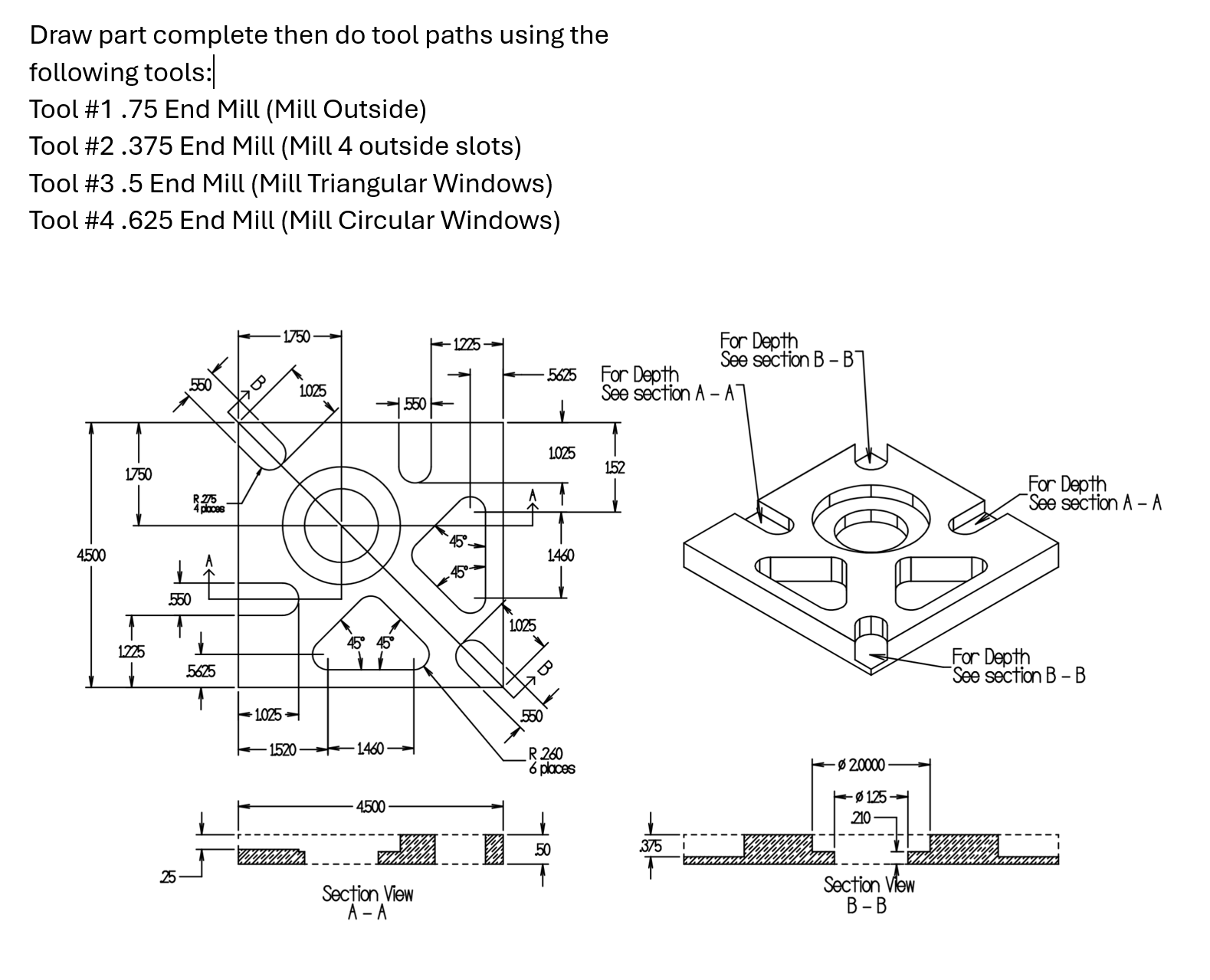 Draw part in mastercam complete then do tool paths | Chegg.com