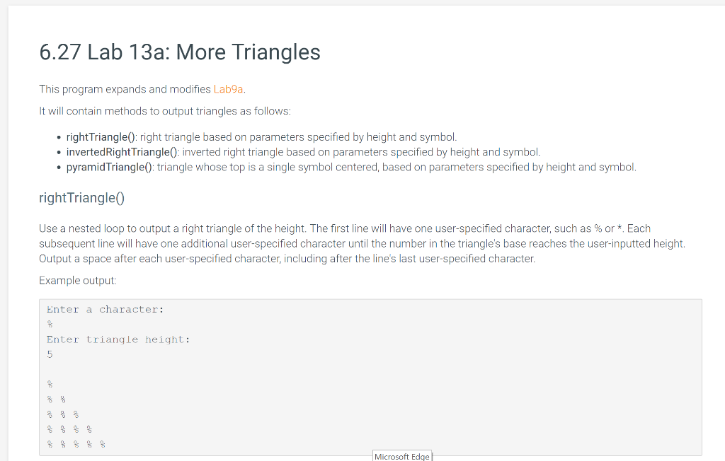 Solved :nter a character: Enter Lriangle heighl: 용응응응 | Chegg.com