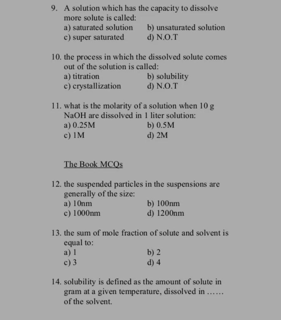 Solved 9. A solution which has the capacity to dissolve more | Chegg.com