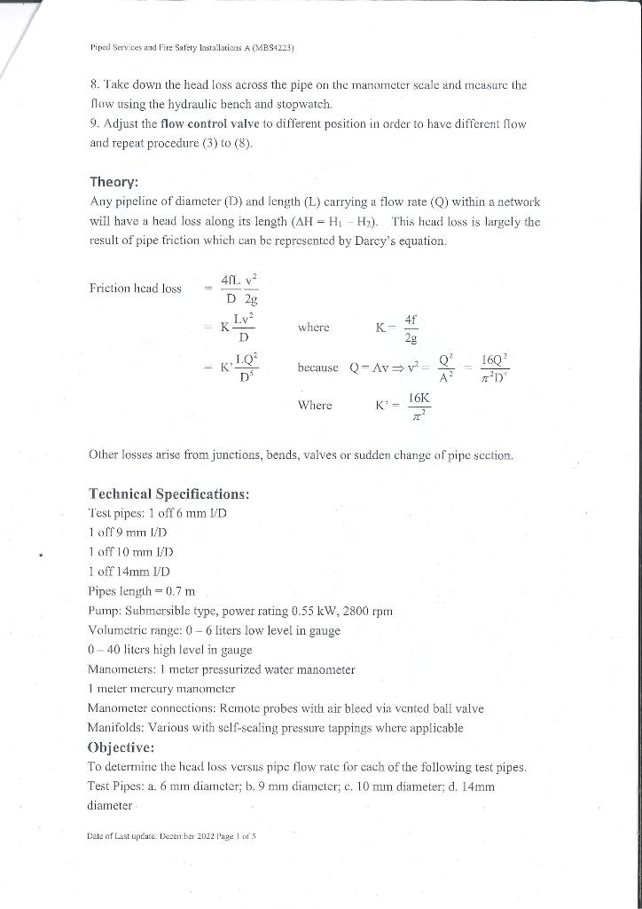 Solved Apparatus: C11-MK11 Flow in Pipe Networks PARTA: | Chegg.com