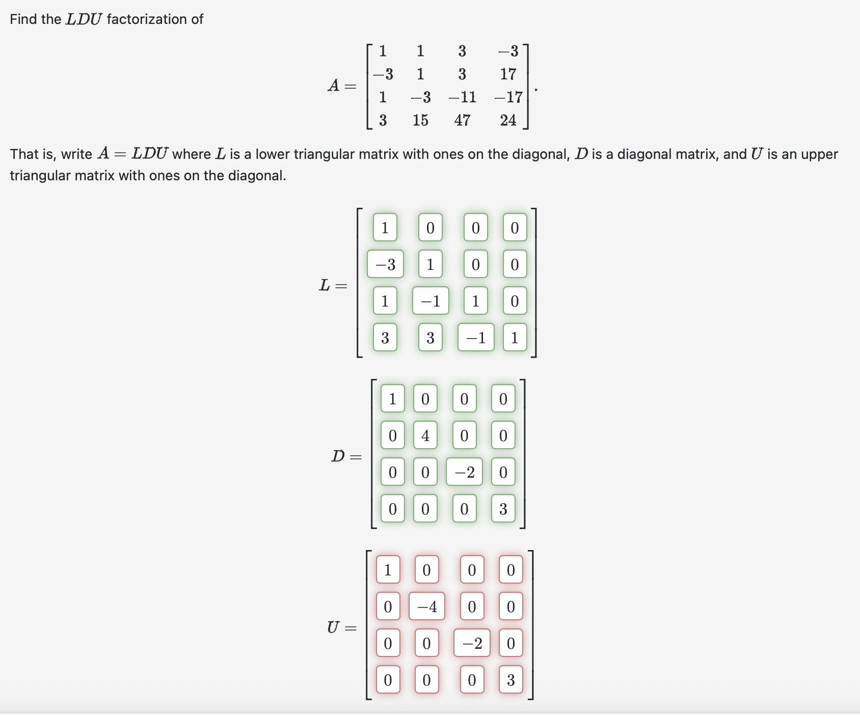 Solved Find the LDU factorization of | Chegg.com