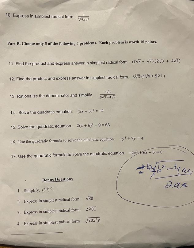 10. Express in simplest radical form. 39xy25 Part B. | Chegg.com