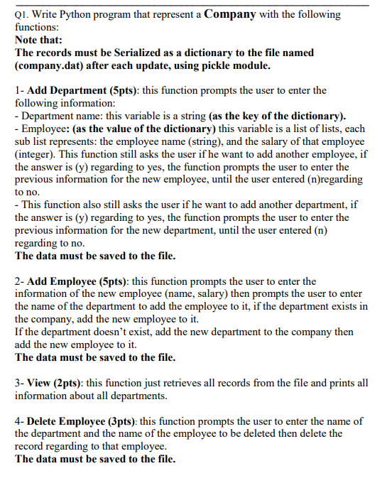 Solved QI. Write Python program that represent a Company | Chegg.com