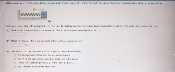 Solved A block, whose mass is 0.720 kg, is attached to a | Chegg.com