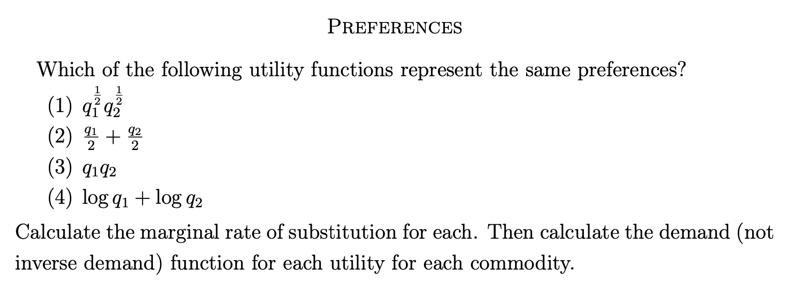 Solved PREFERENCES 1 1 2 Which of the following utility | Chegg.com