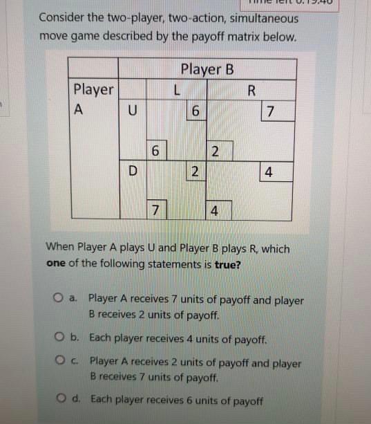 Consider the two-player, two-action, simultaneous | Chegg.com