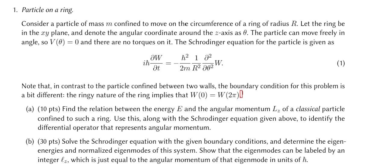 Solved 1. Particle on a ring Consider a particle of mass m | Chegg.com